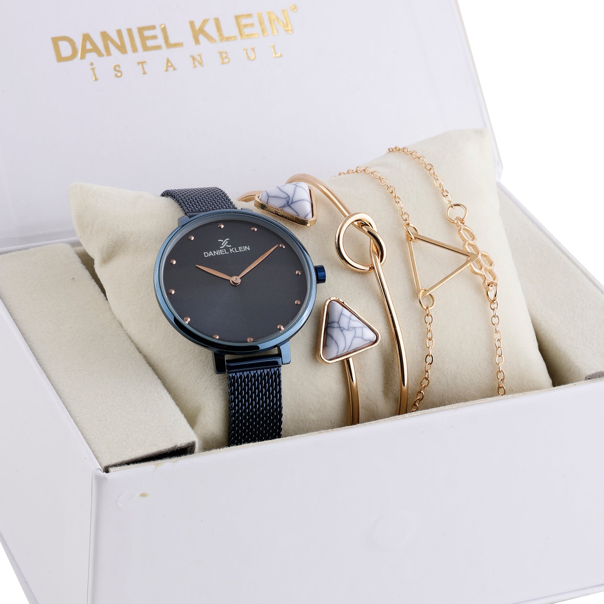 Daniel Klein Blue Dial Analog Gift Set Watch with Bracelet For Women